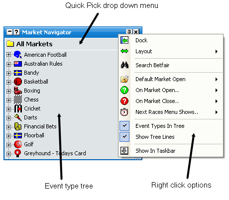 Market Navigator window floating, with Event Types In Tree , with right ...