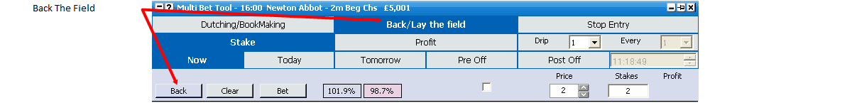 The Multi Bet tool allows for the placing of multiple bets ...